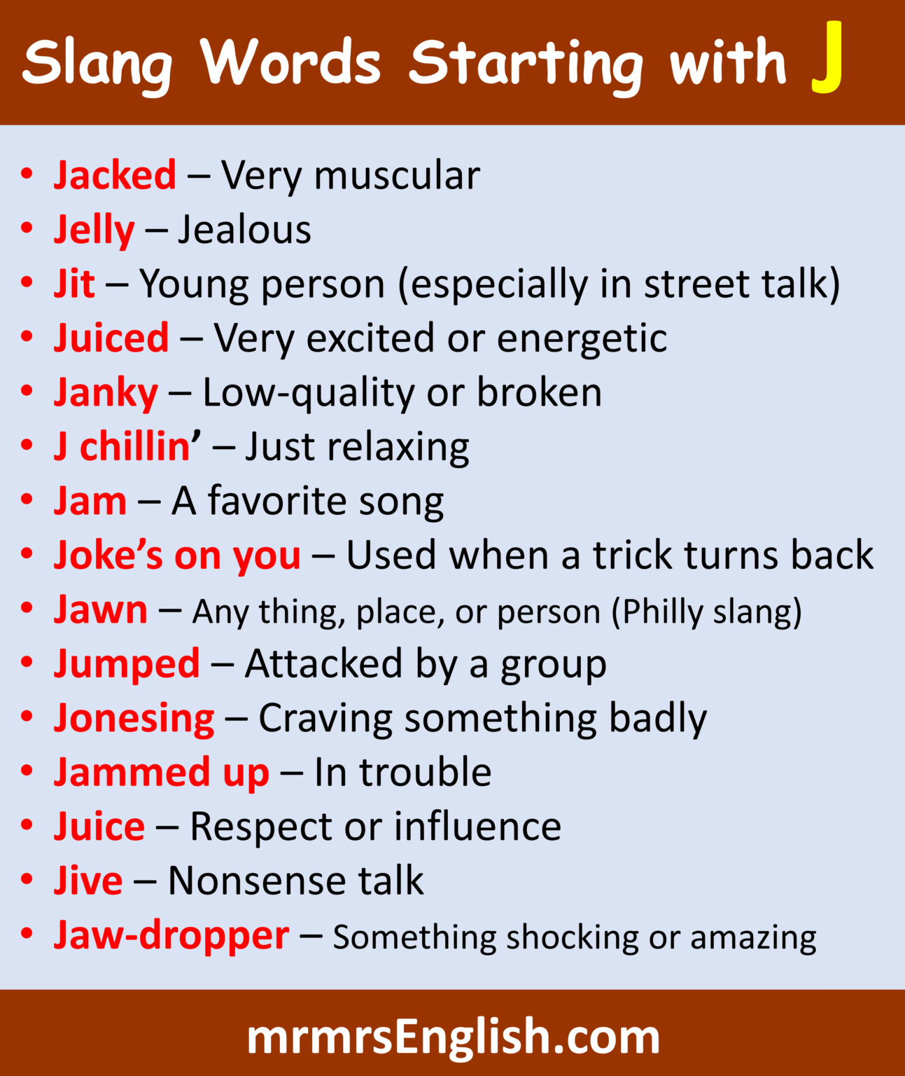 A to Z Slang Words with meanings in English with Pictures - MR MRS ENGLISH