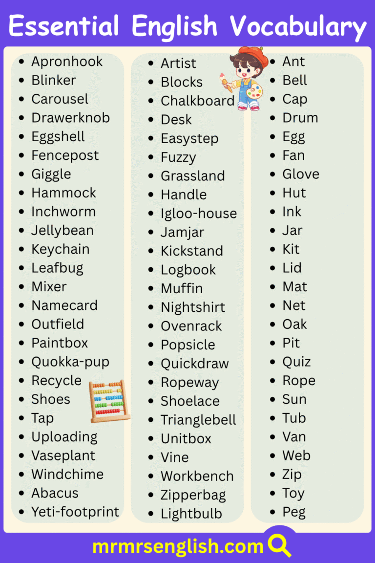1000 Essential English Vocabulary Words for Kids with Pictures - MR MRS ...