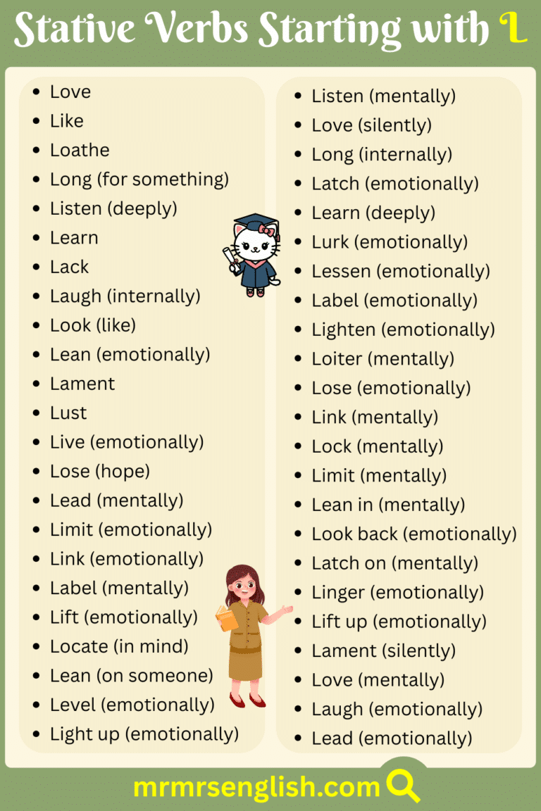 500 Stative Verbs List from A to Z in English with Pictures - MR MRS ...