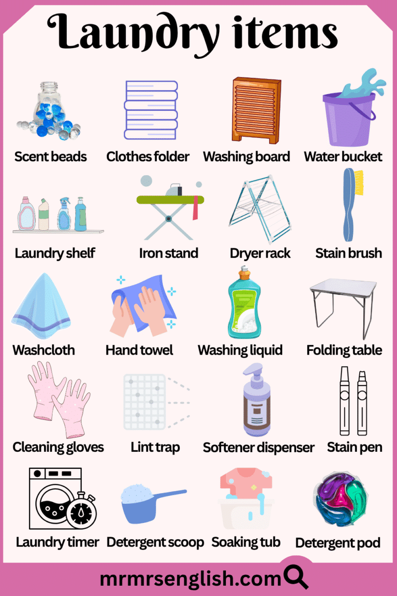 Laundry Tools and Items in English with their Pictures - MR MRS ENGLISH