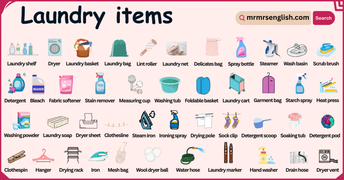 Laundry Tools and Items in English with their Pictures - MR MRS ENGLISH