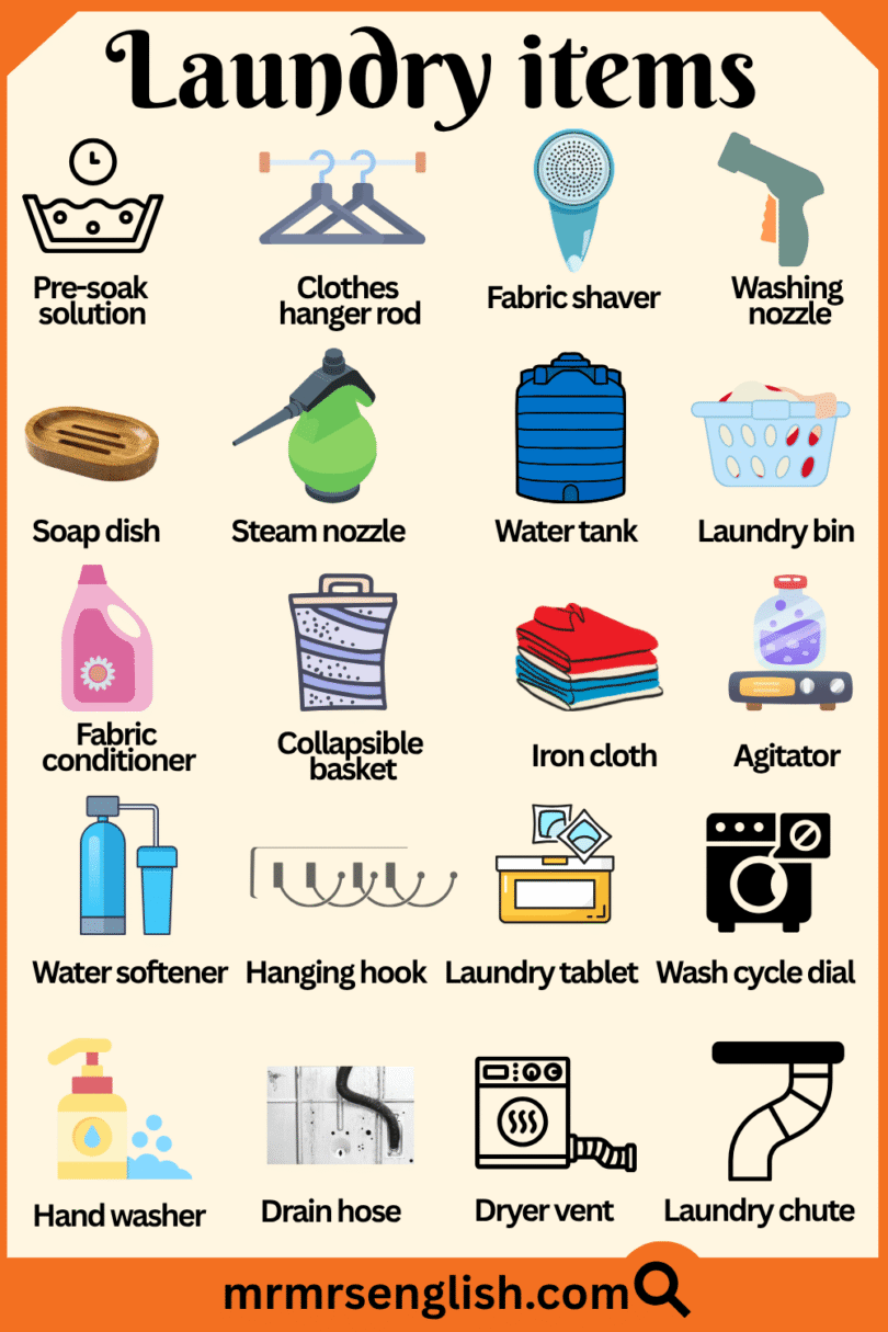 Laundry Tools and Items in English with their Pictures - MR MRS ENGLISH