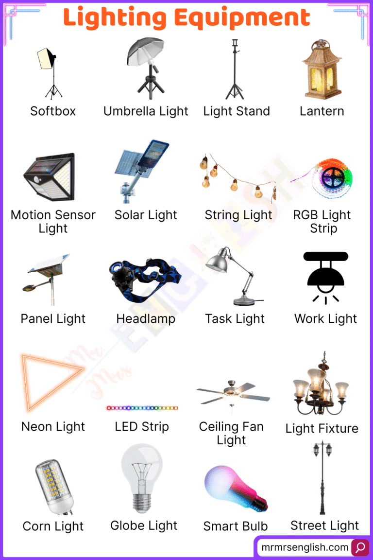 Lighting Equipment Names in English with Their Pictures - MR MRS ENGLISH