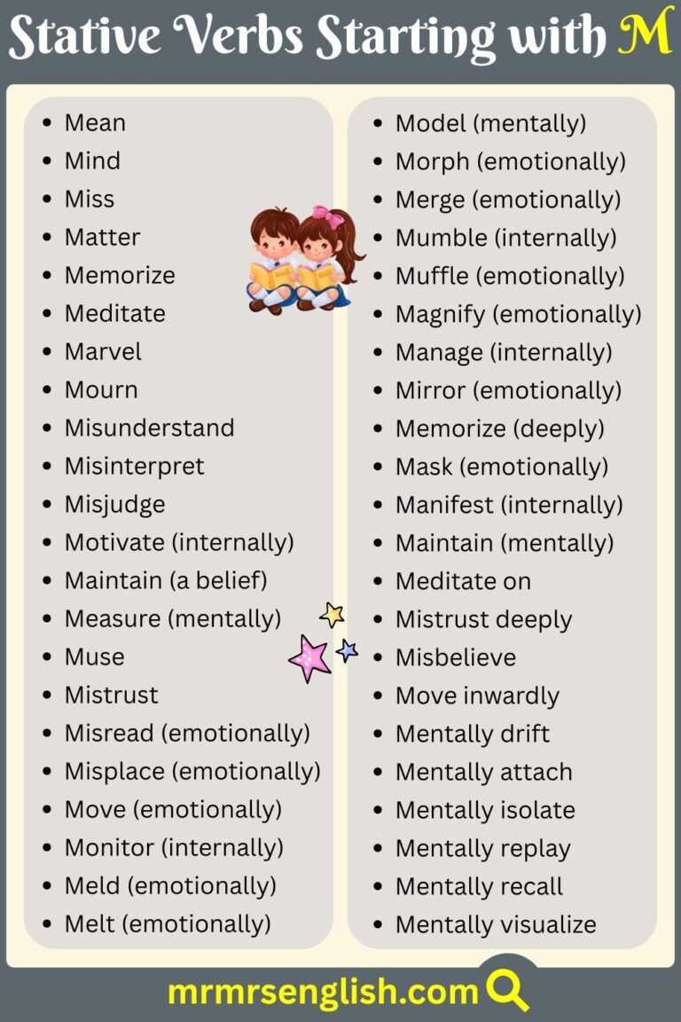 500 Stative Verbs List from A to Z in English with Pictures - MR MRS ...
