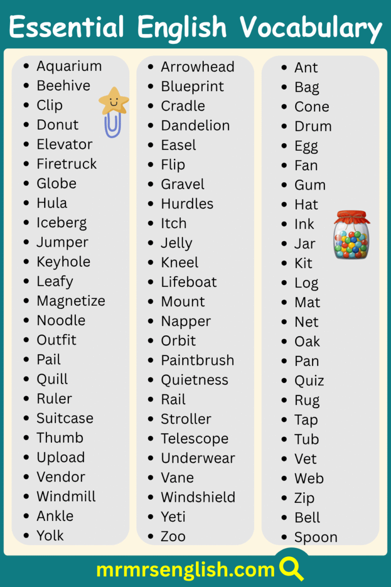 1000 Essential English Vocabulary Words for Kids with Pictures - MR MRS ...