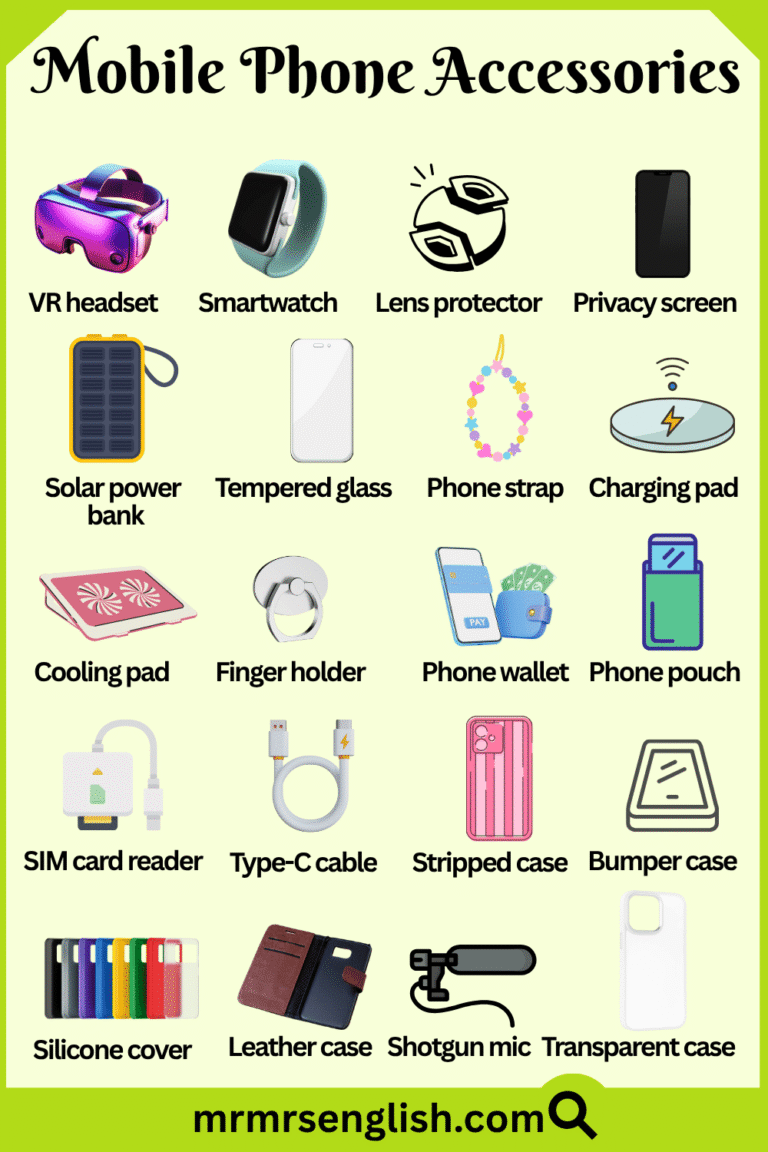 Mobile Phone Accessories in English with their Pictures - MR MRS ENGLISH