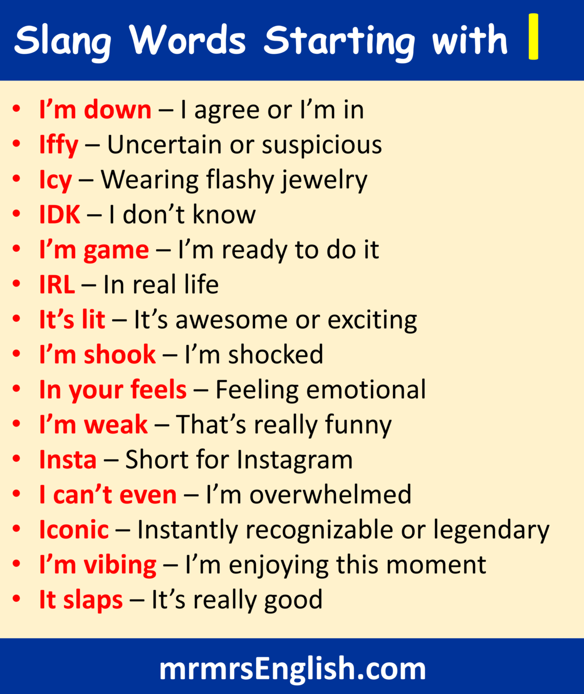 A to Z Slang Words with meanings in English with Pictures - MR MRS ENGLISH