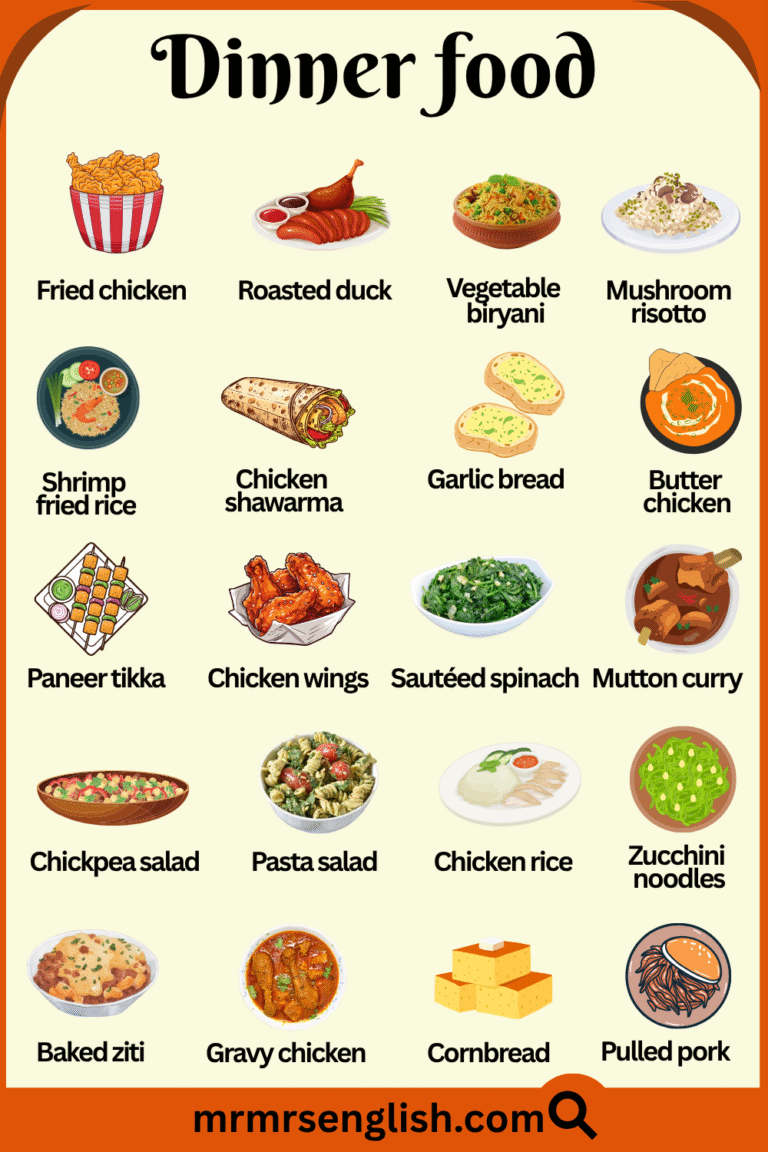 Dinner Foods Names in English with Their Pictures - MR MRS ENGLISH