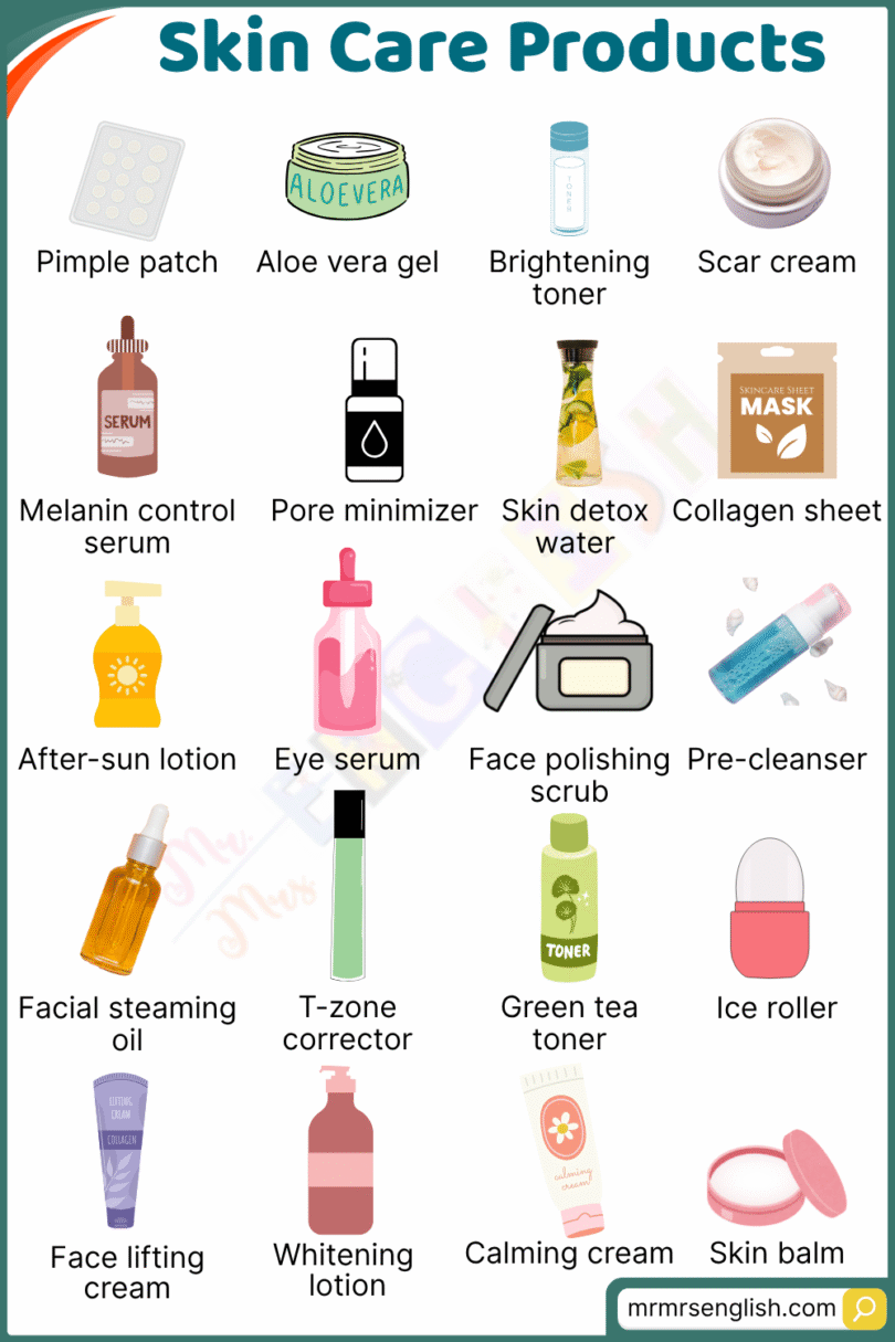 Skin Care Products Names in English their Pictures - MR MRS ENGLISH