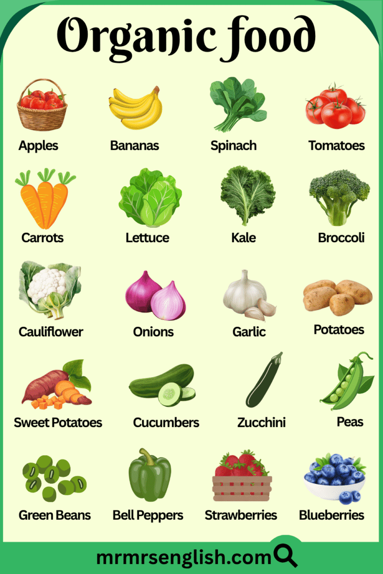 Organic Food Items in English with their Pictures - MR MRS ENGLISH