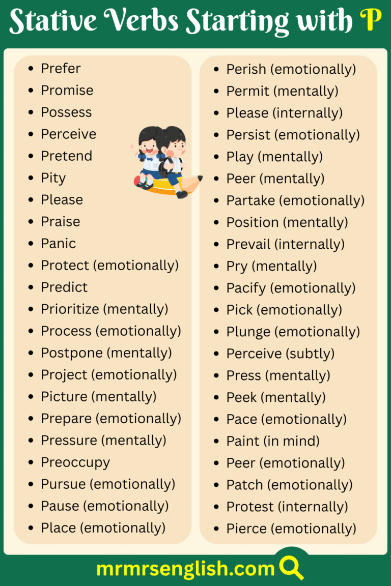 500 Stative Verbs List from A to Z in English with Pictures - MR MRS ...