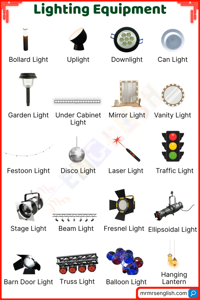 Lighting Equipment Names in English with Their Pictures - MR MRS ENGLISH