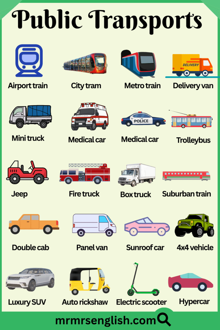 Public Transports Names in English with Their Pictures - MR MRS ENGLISH
