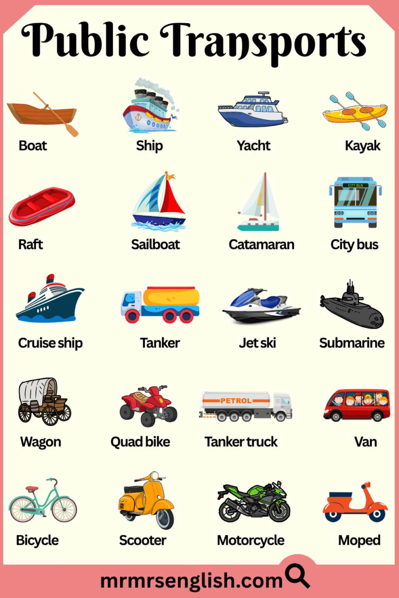 Public Transports Names in English with Their Pictures - MR MRS ENGLISH
