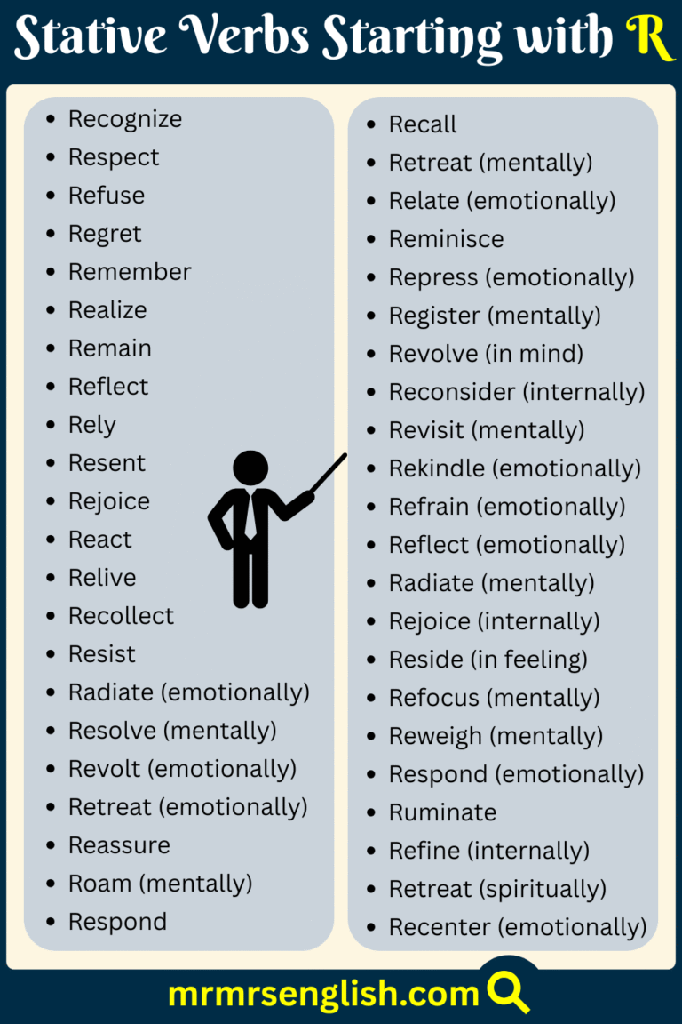 500 Stative Verbs List from A to Z in English with Pictures - MR MRS ...