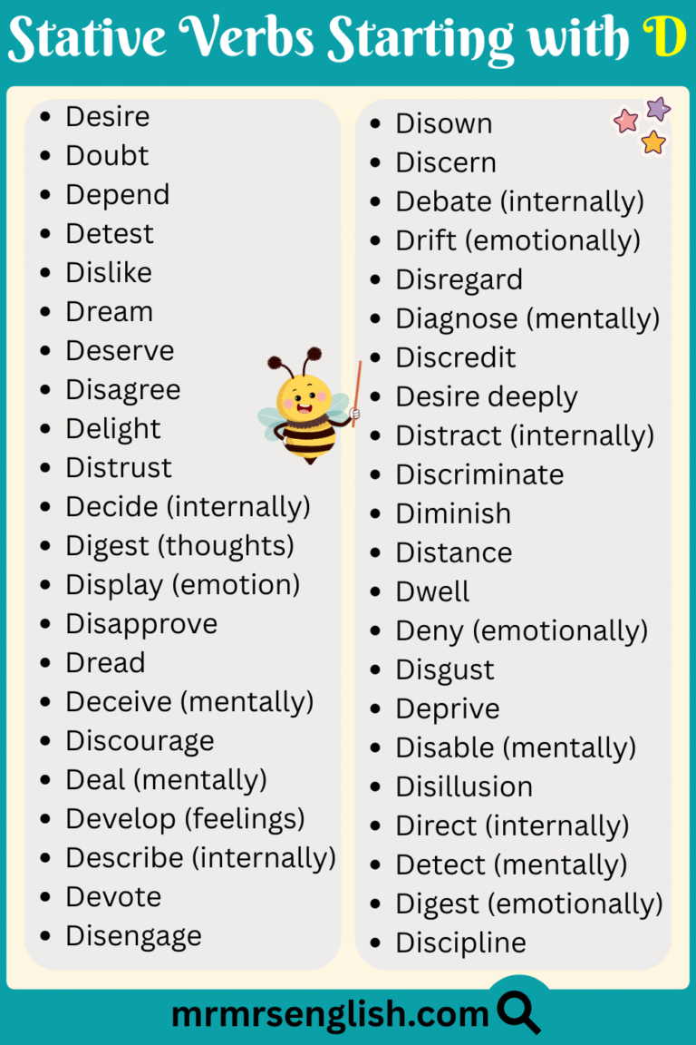 500 Stative Verbs List from A to Z in English with Pictures - MR MRS ...