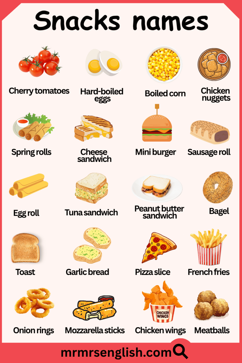 Types of Snacks Names in English with Their Pictures - MR MRS ENGLISH