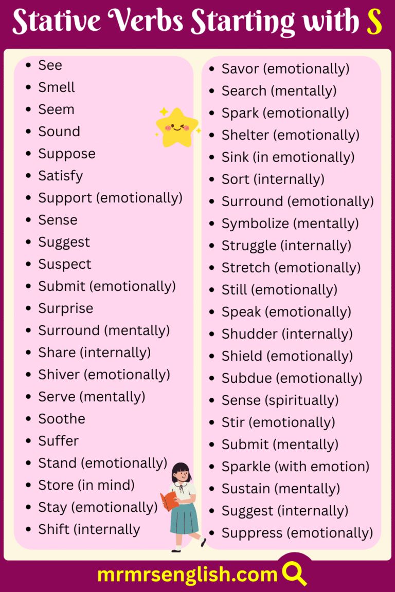 500 Stative Verbs List from A to Z in English with Pictures - MR MRS ...