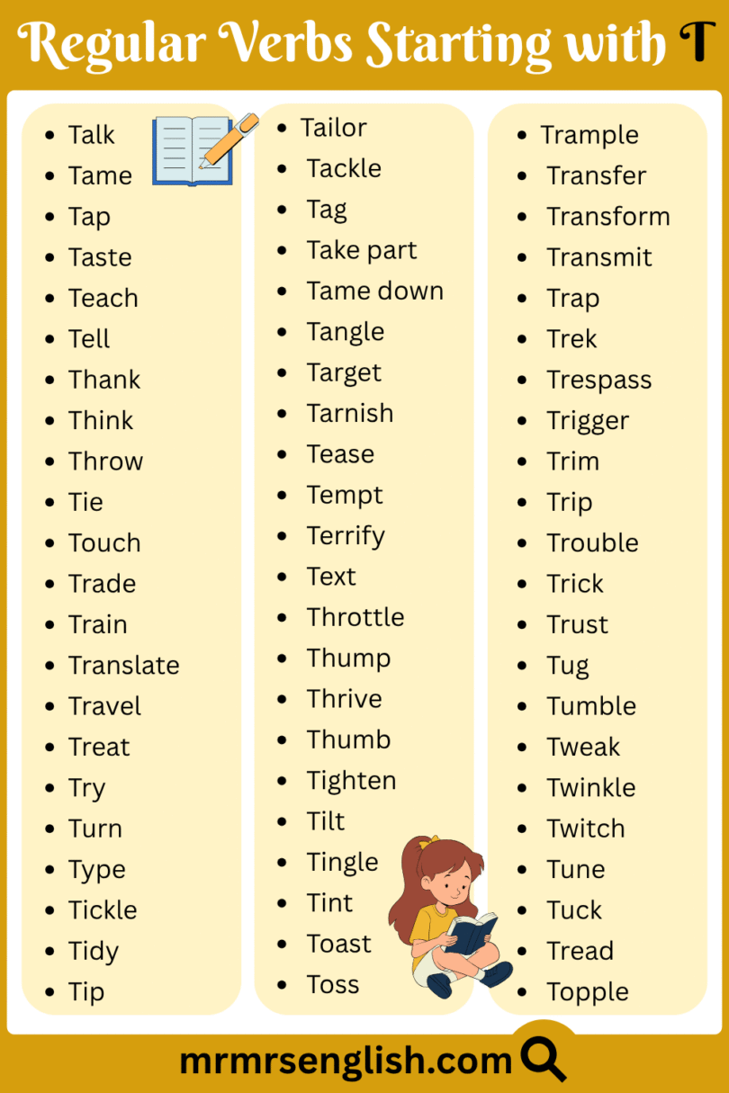 500+ Regular Verbs List from A to Z in English with Pictures - MR MRS ...
