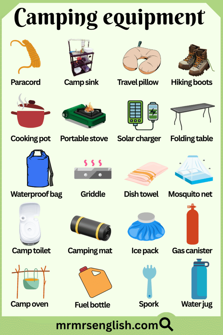 Camping Equipment Names in English with Their Pictures - MR MRS ENGLISH
