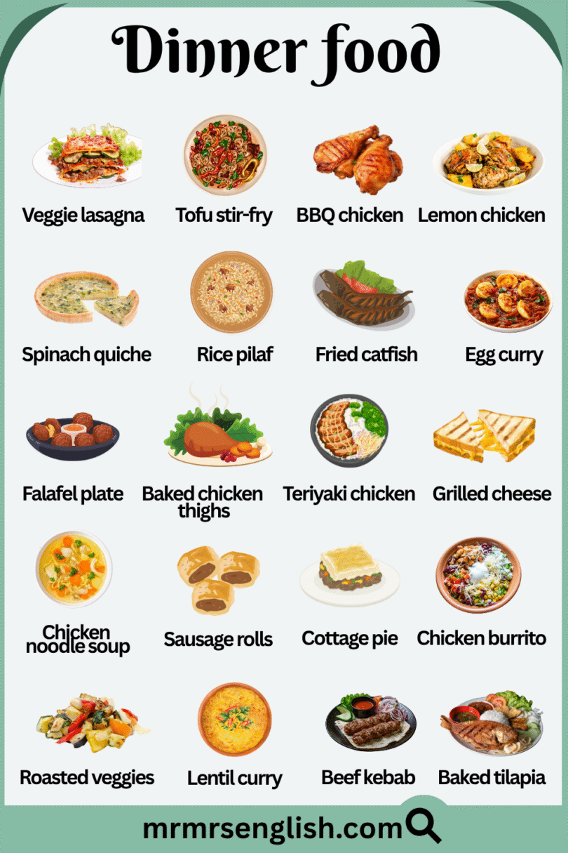 Dinner Foods Names in English with Their Pictures - MR MRS ENGLISH