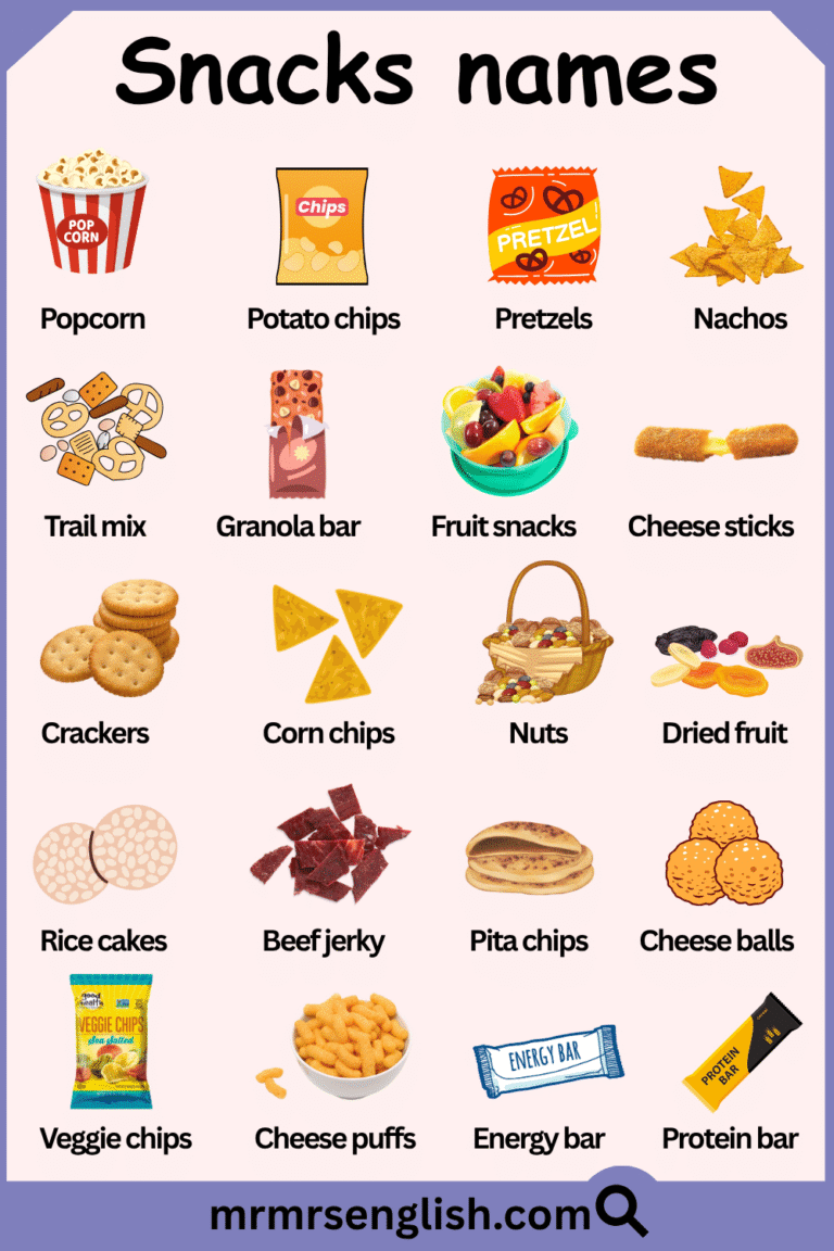 Types of Snacks Names in English with Their Pictures - MR MRS ENGLISH