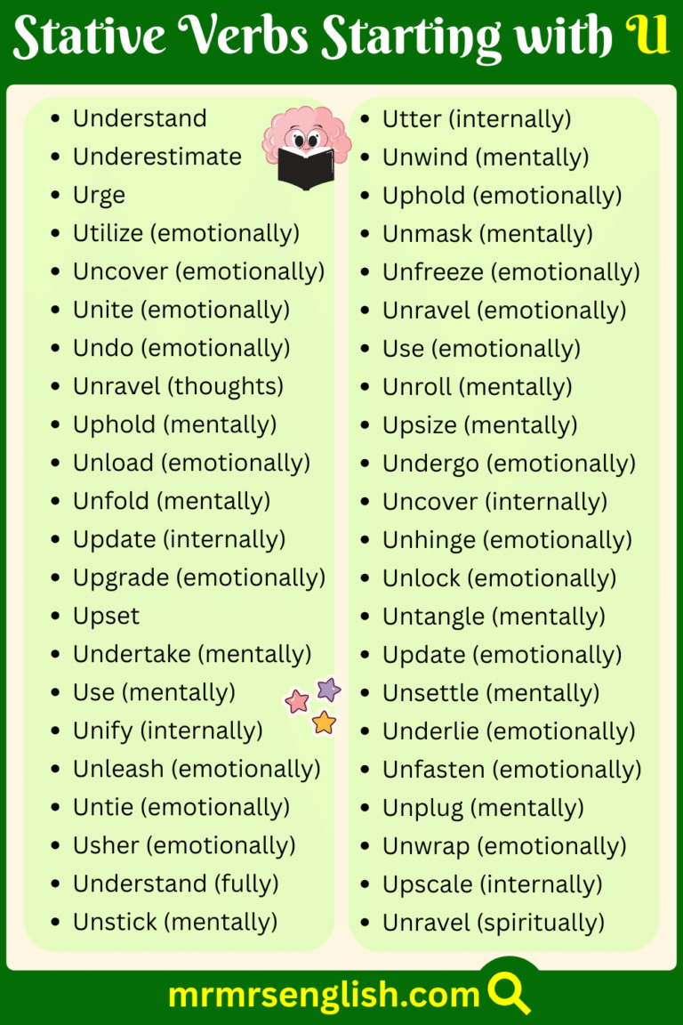 500 Stative Verbs List from A to Z in English with Pictures - MR MRS ...
