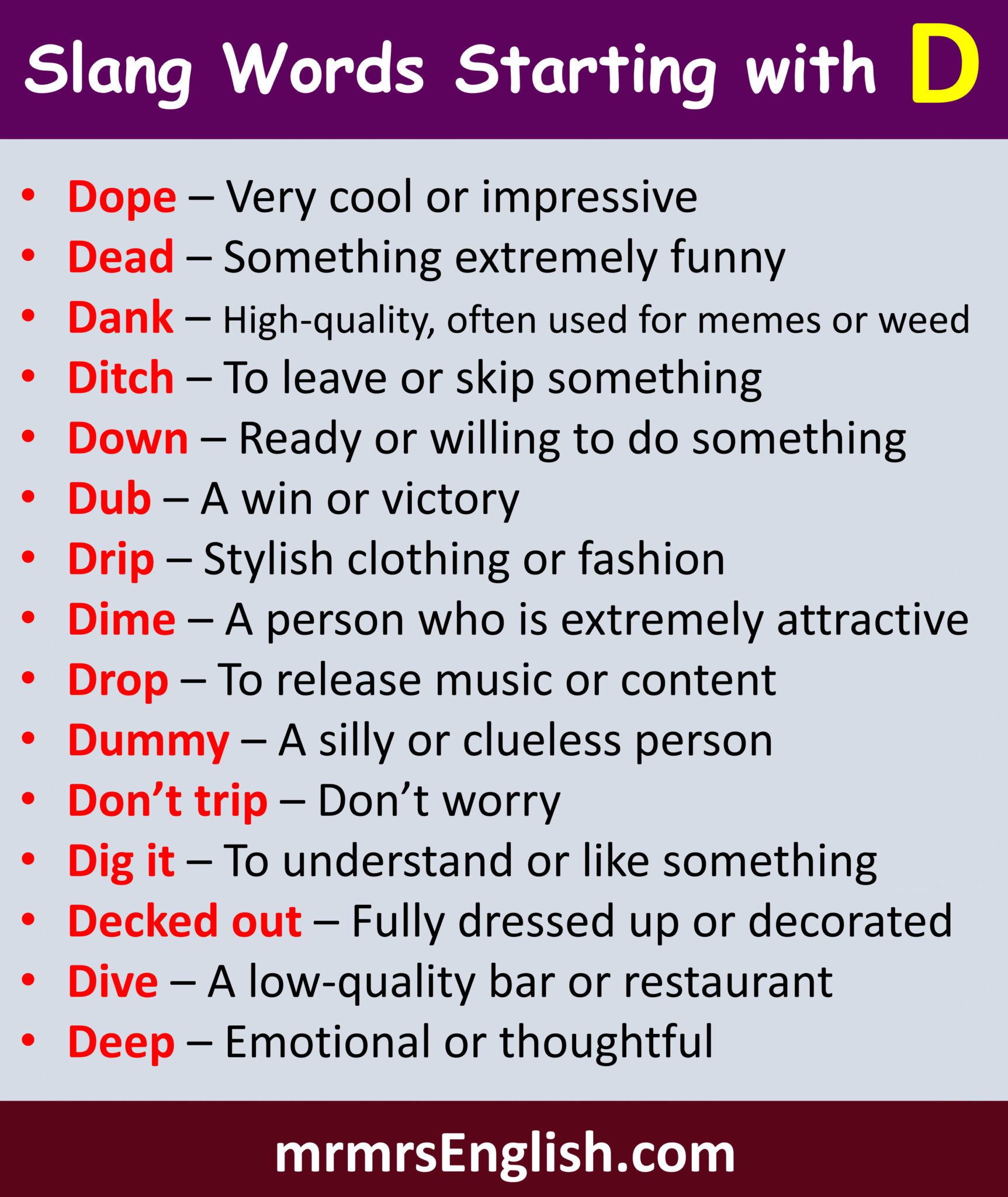 A to Z Slang Words with meanings in English with Pictures - MR MRS ENGLISH