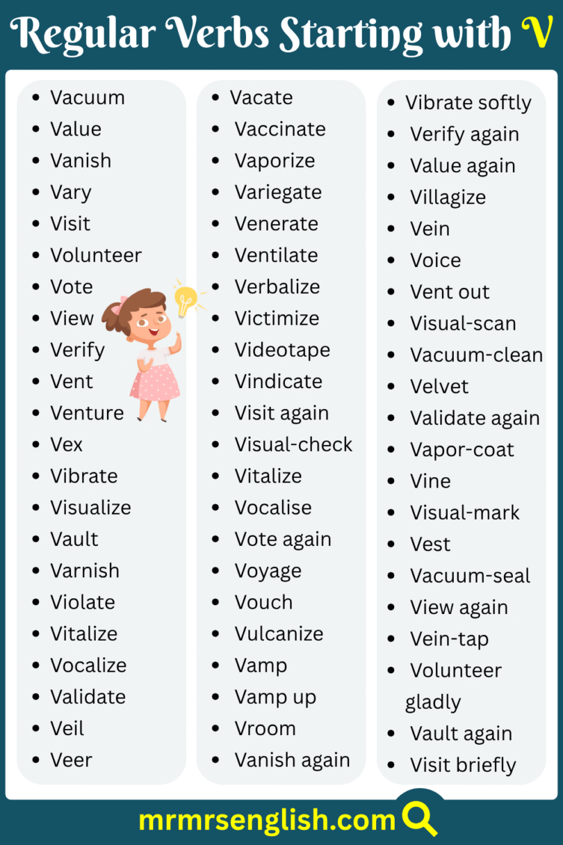 500+ Regular Verbs List from A to Z in English with Pictures - MR MRS ...