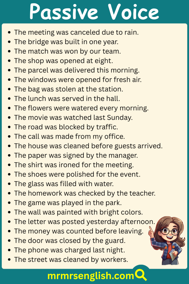 100 Passive Voice Examples Sentences in English with Pictures - MR MRS ...