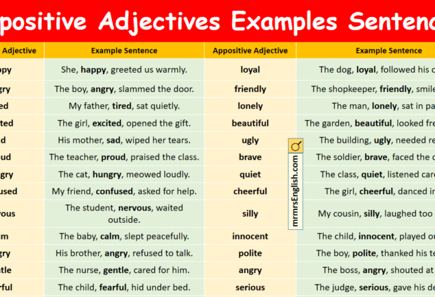 Descriptive Adjectives Examples Sentences in English with Pictures - MR ...