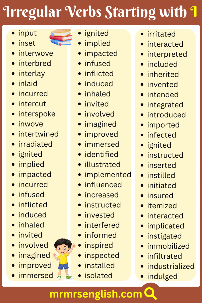 500 Irregular Verbs List from A to Z in English with Pictures - MR MRS ...