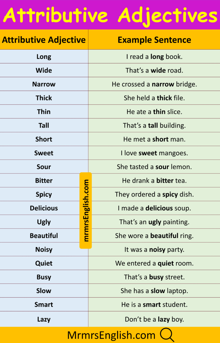 Attributive Adjectives Examples Sentences in English with Pictures - MR ...