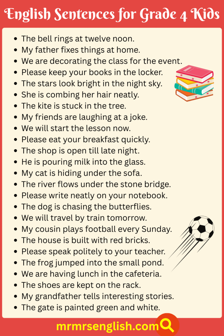 200 English Sentences for Grade 4 Kids with Their Pictures - MR MRS ENGLISH