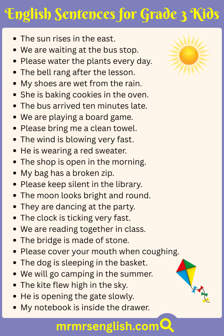 100 English Sentences for Grade 3 with Their Pictures - MR MRS ENGLISH