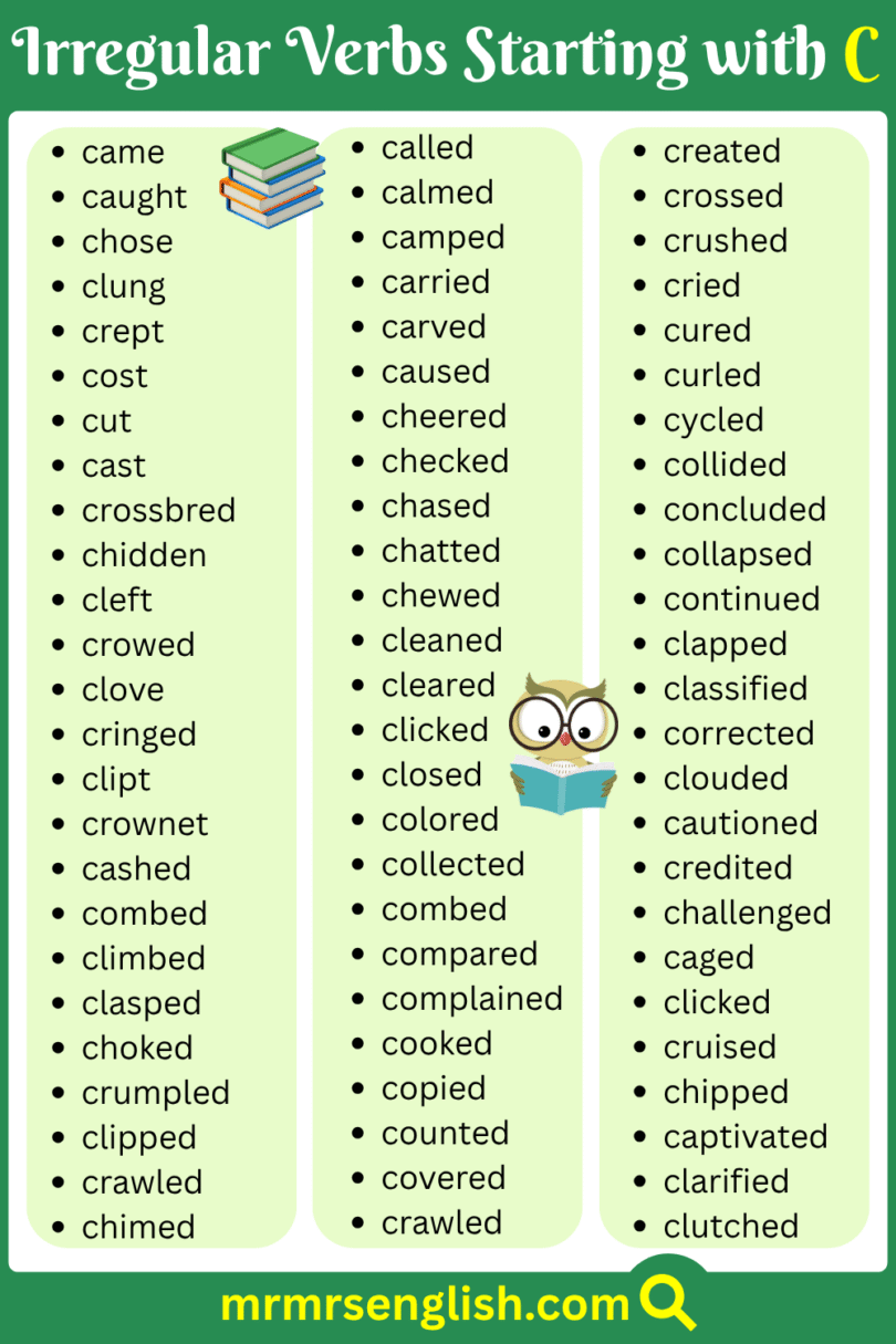 500 Irregular Verbs List from A to Z in English with Pictures - MR MRS ...