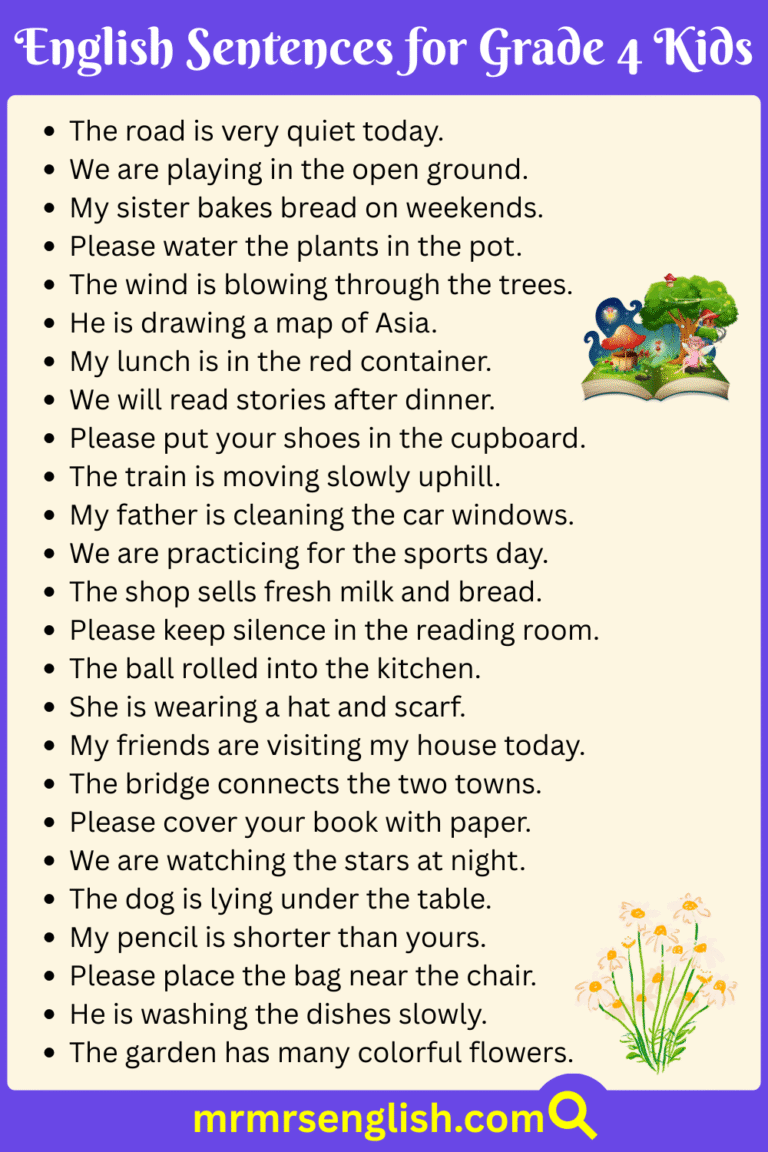 200 English Sentences for Grade 4 Kids with Their Pictures - MR MRS ENGLISH