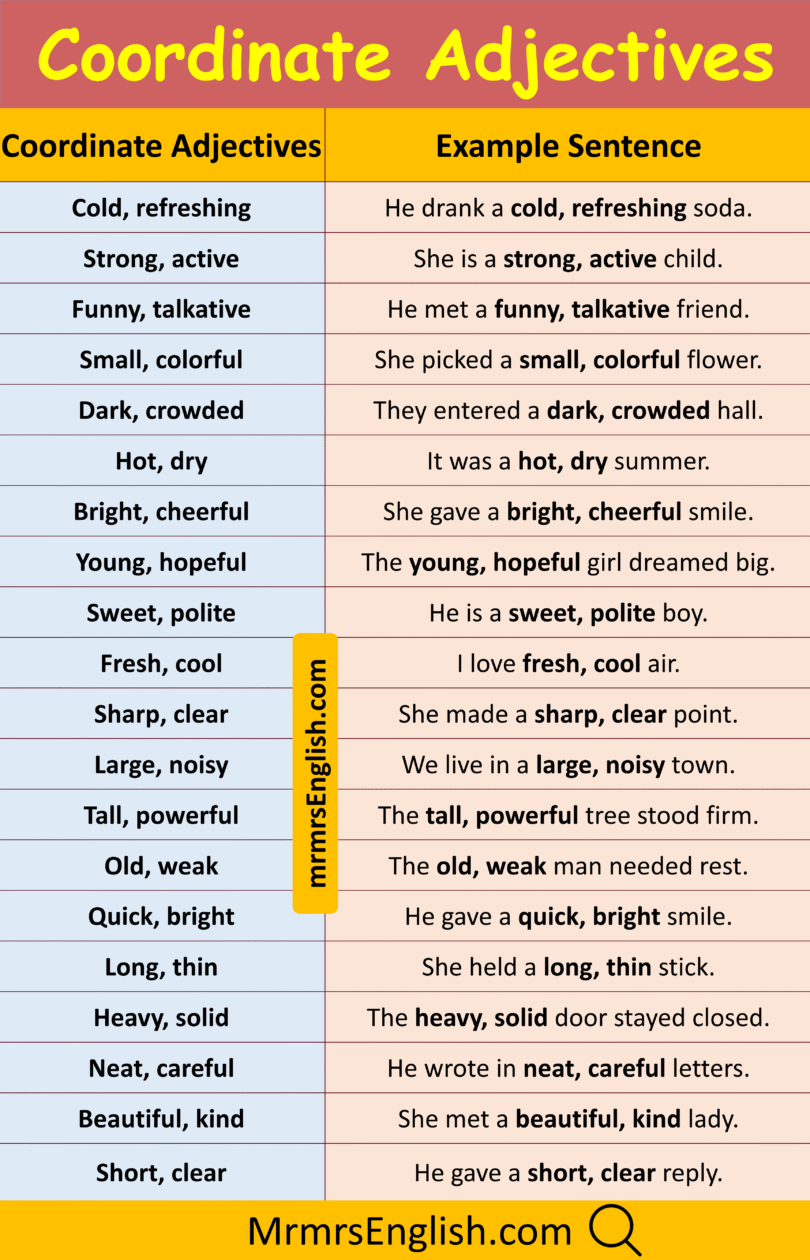 Coordinate Adjectives Examples Sentences in English with Pictures - MR ...