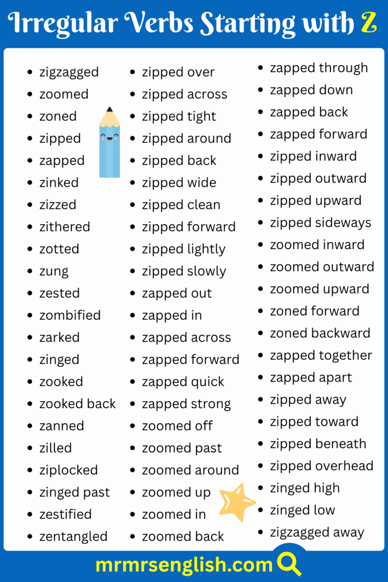 500 Irregular Verbs List from A to Z in English with Pictures - MR MRS ...