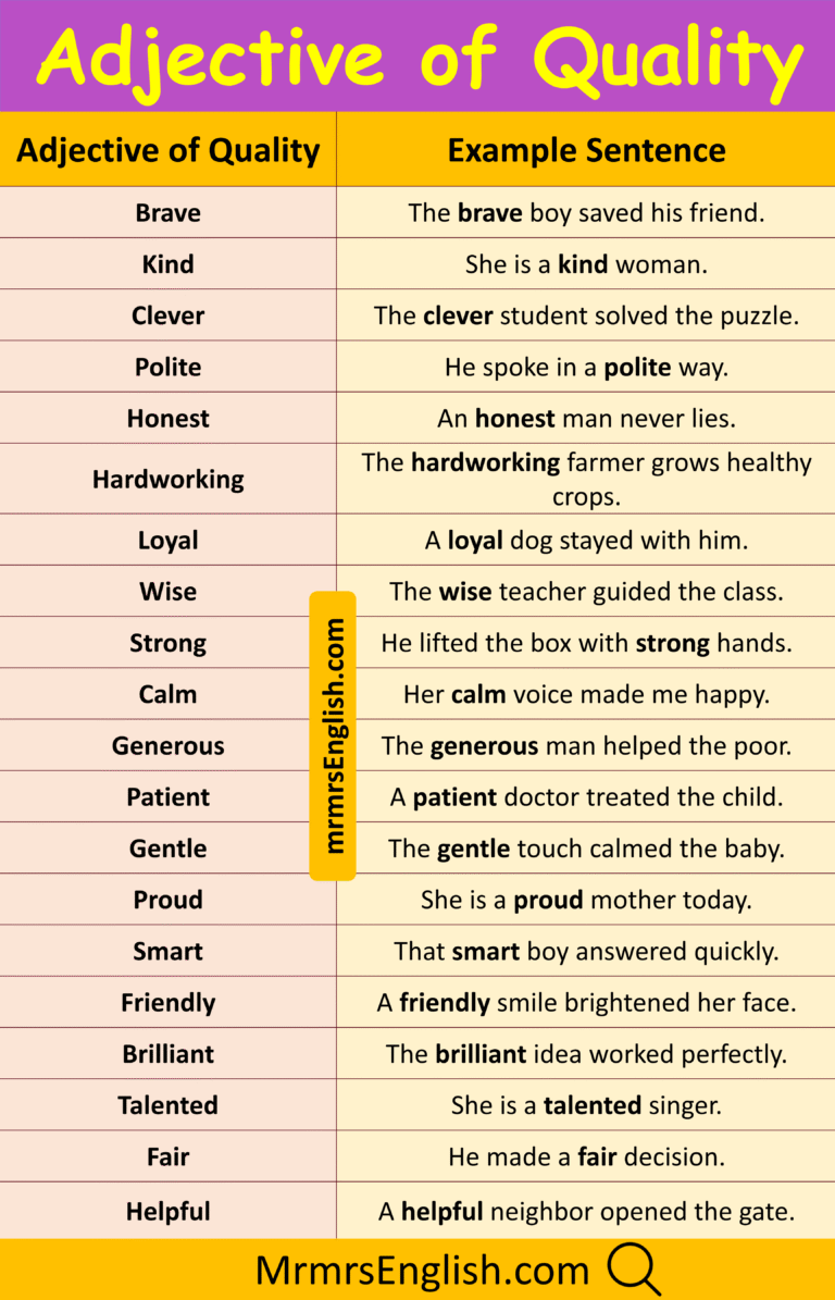 Adjective of Quality Examples Sentences in English with Pictures - MR ...