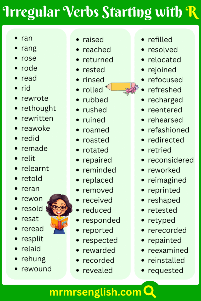 500 Irregular Verbs List from A to Z in English with Pictures - MR MRS ...