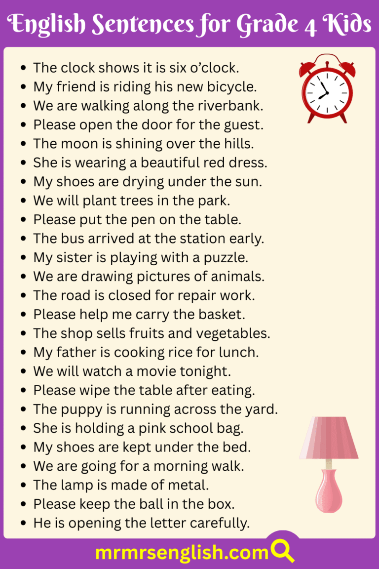 200 English Sentences for Grade 4 Kids with Their Pictures - MR MRS ENGLISH