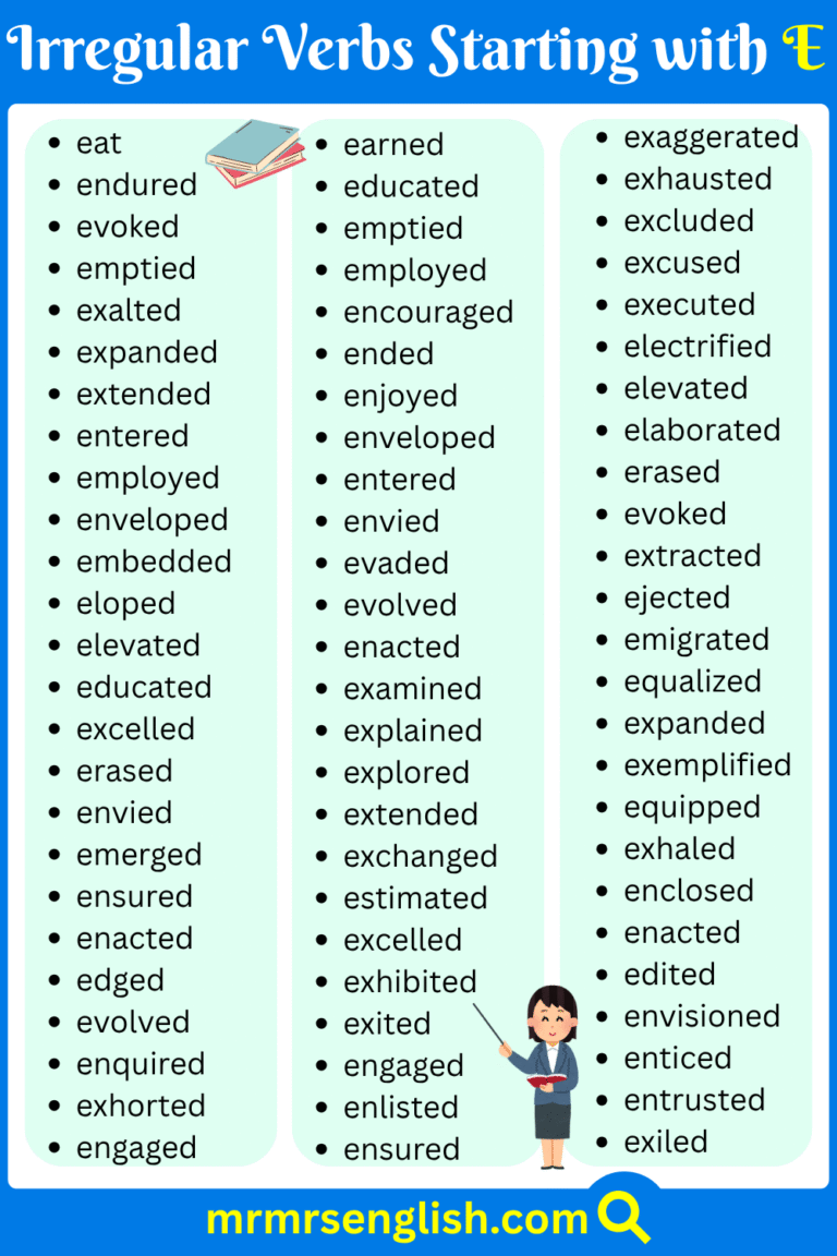 500 Irregular Verbs List from A to Z in English with Pictures - MR MRS ...