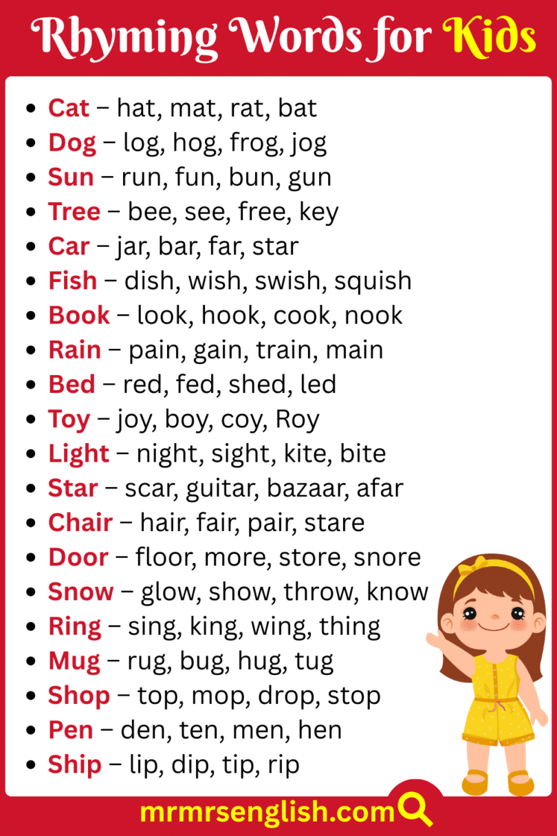 500 Rhyming words for Kids in English with Pictures - MR MRS ENGLISH