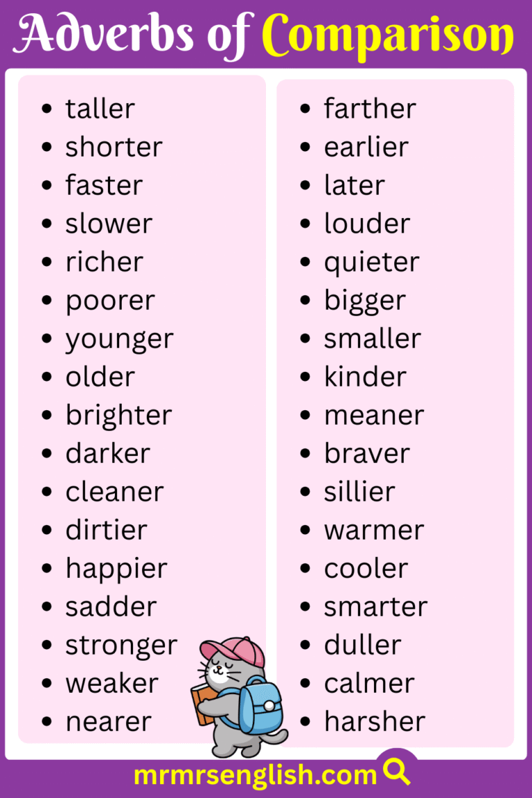 List of Adverbs of Comparison in English | 500 Comparison Adverbs - MR ...