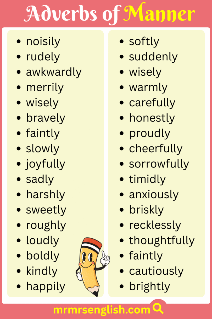 List of Adverbs of Manner in English | 500 Adverbs of Manner - MR MRS ...
