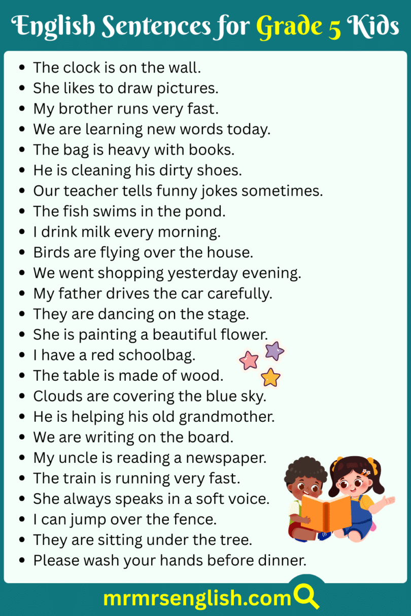 500 Basic English Sentences for Grade 5 Kids with Their Pictures - MR ...