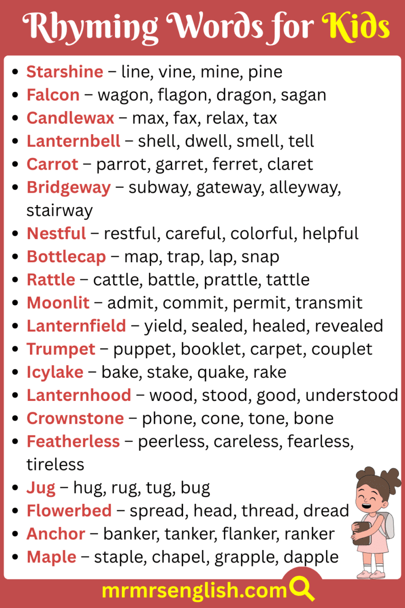 500 Rhyming words for Kids in English with Pictures - MR MRS ENGLISH