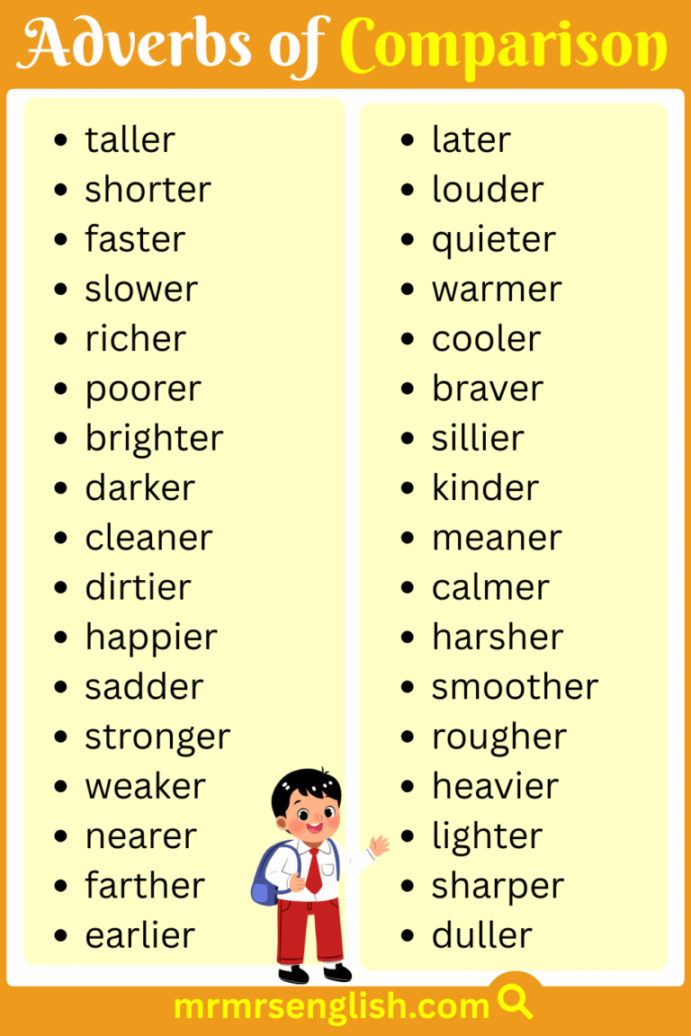 List of Adverbs of Comparison in English | 500 Comparison Adverbs - MR ...