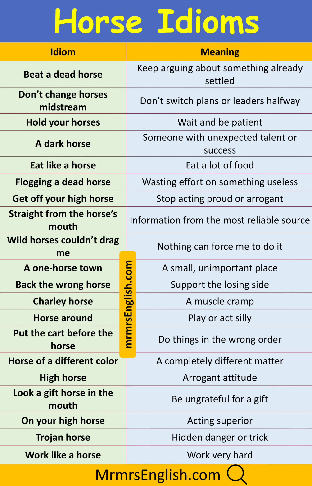 Horse Idioms in English with their meanings and Pictures - MR MRS ENGLISH